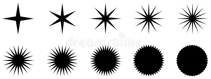 Set of Star Ray Sparkle Burst Icon Black White Vector Illustration ...