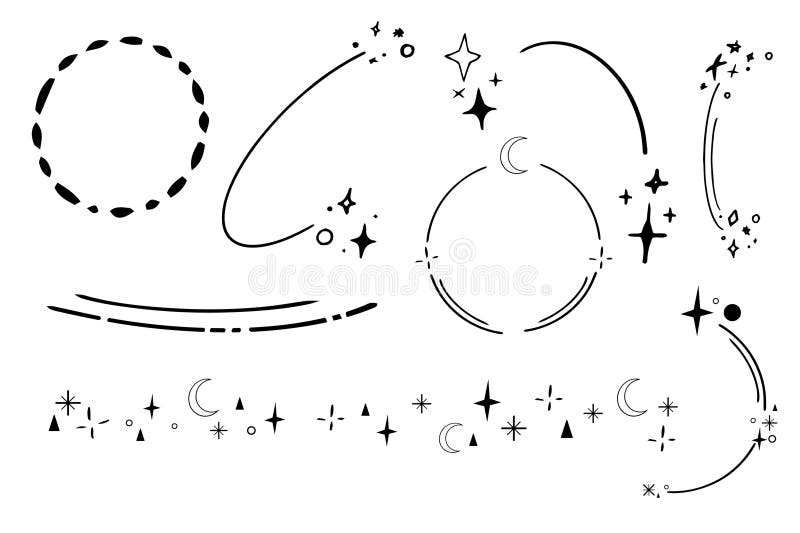 Set Star Sparkle Silhouette Celestial Line Frames Abstract Shape ...