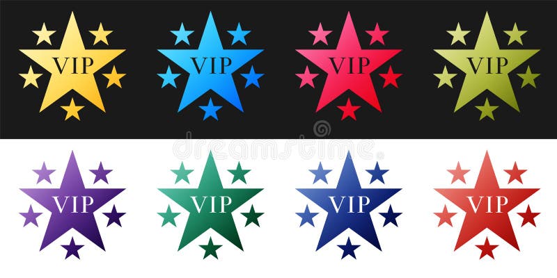 Set Star VIP with Circle of Stars Icon Isolated on Black and White ...