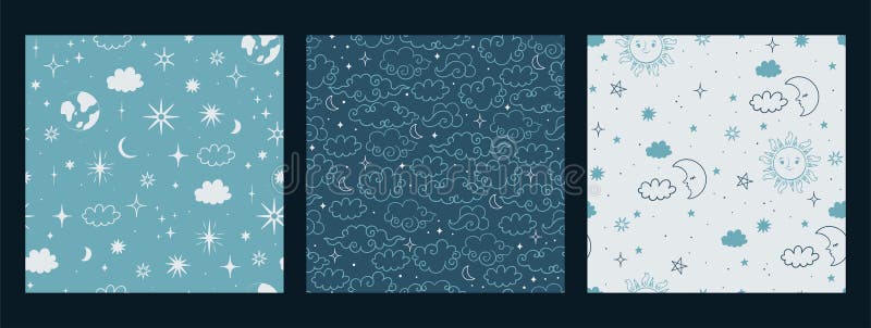 Set of Starry Seamless Patterns in Blue Colors. Vector Graphics Stock ...
