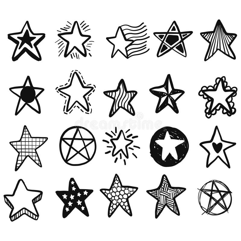 Set of Stars, Black Silhouettes. Five-pointed Stars, Big Set Stock ...