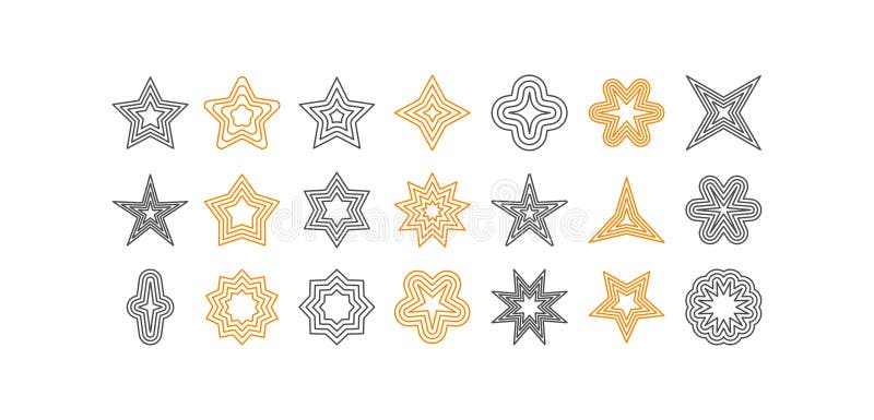 Set of Stars Line Strokes Black and Orange on White Background. Vector ...