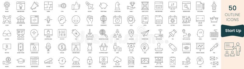 Set of Start Up Icons. Thin Outline Icons Pack Stock Illustration ...