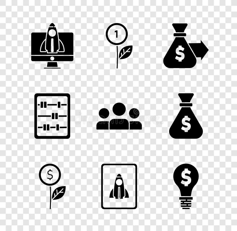 Set Startup Project Concept, Dollar Plant, Money Bag, Light Bulb with ...