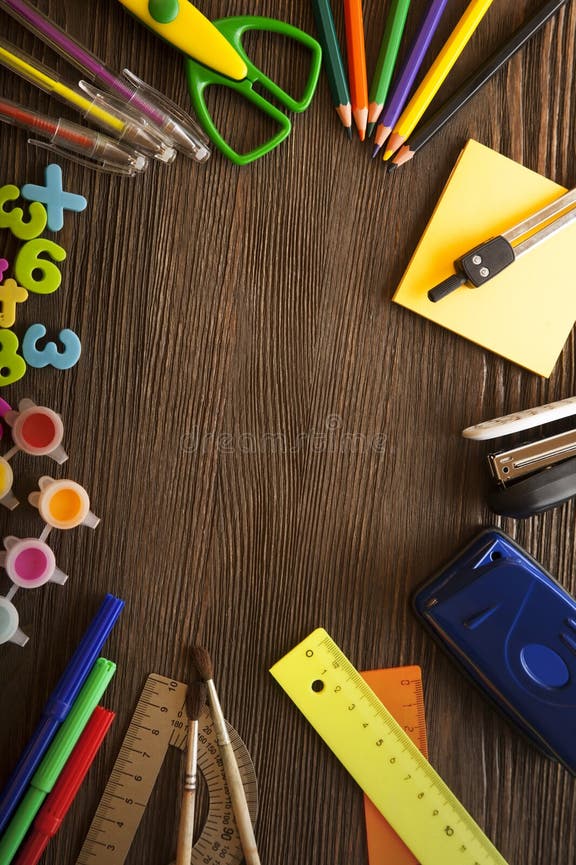 Set of Stationery Frame on Wood Table Stock Image - Image of adhesive ...