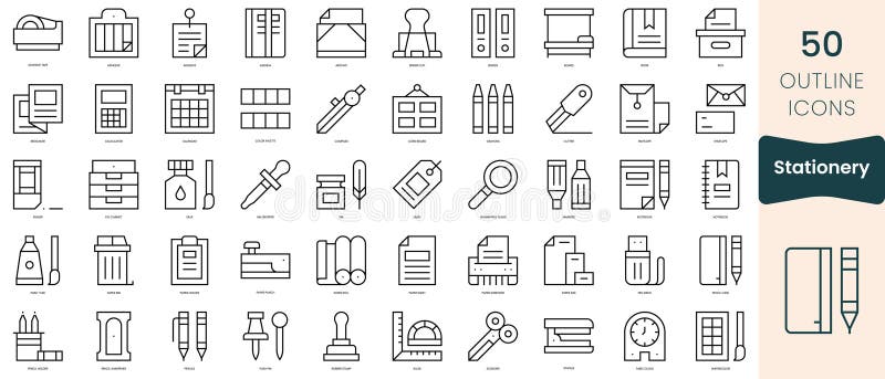 Set of Stationery Icons. Thin Linear Style Icons Pack Stock Vector ...