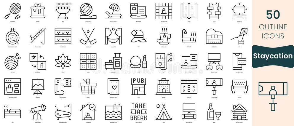 Set of Staycation Icons. Thin Linear Style Icons Pack Stock Vector ...