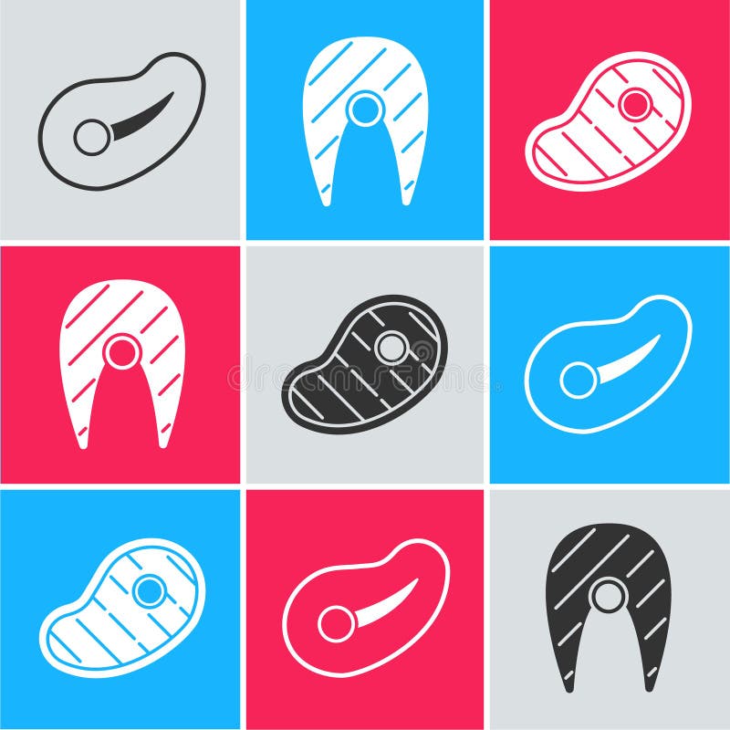 Set Steak Meat, Fish Steak and Steak Meat Icon. Vector Stock Vector ...