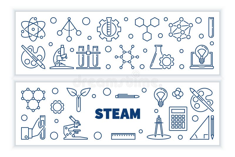 Set of 2 STEAM Vector Concept Outline Horizontal Banners Stock Vector ...