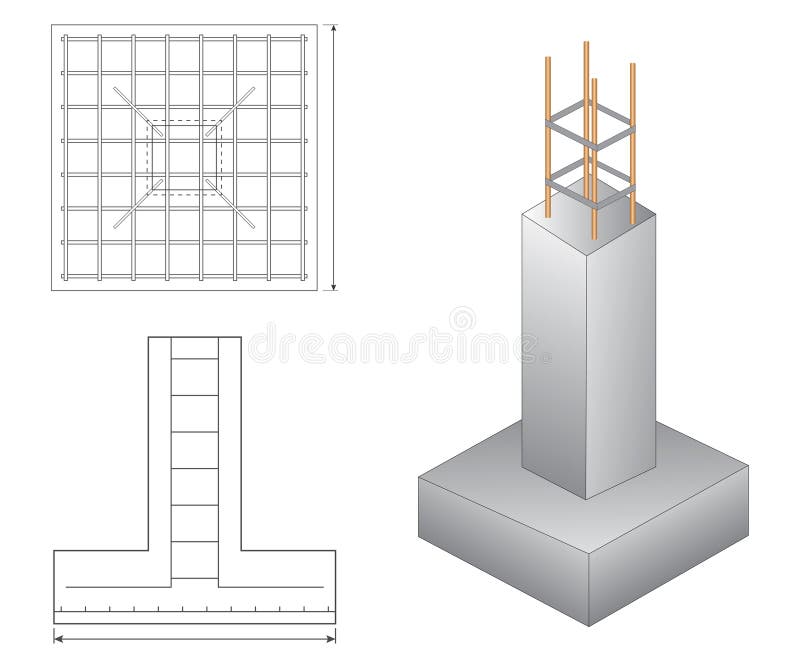 Set of Steel Column Foundation in Reinforced Concrete Block. Eps Vector ...