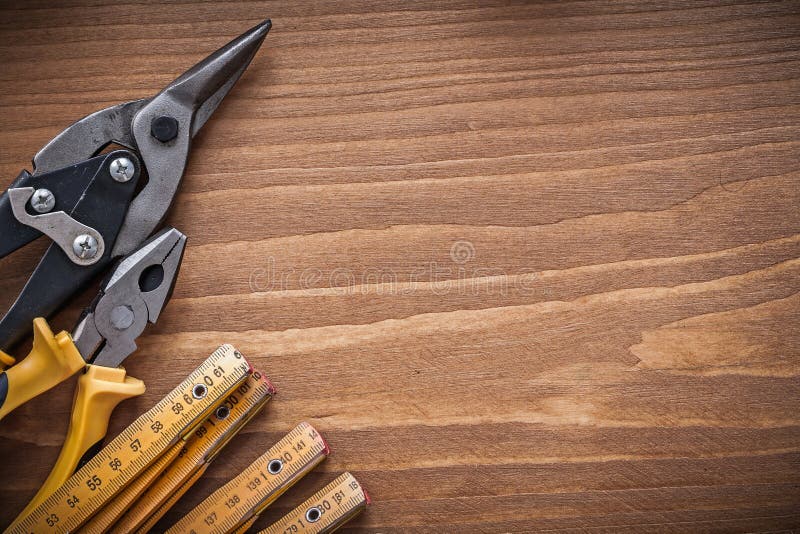 Set of Steel Cutter Pliers Wooden Meter Copyspace Construction C Stock ...