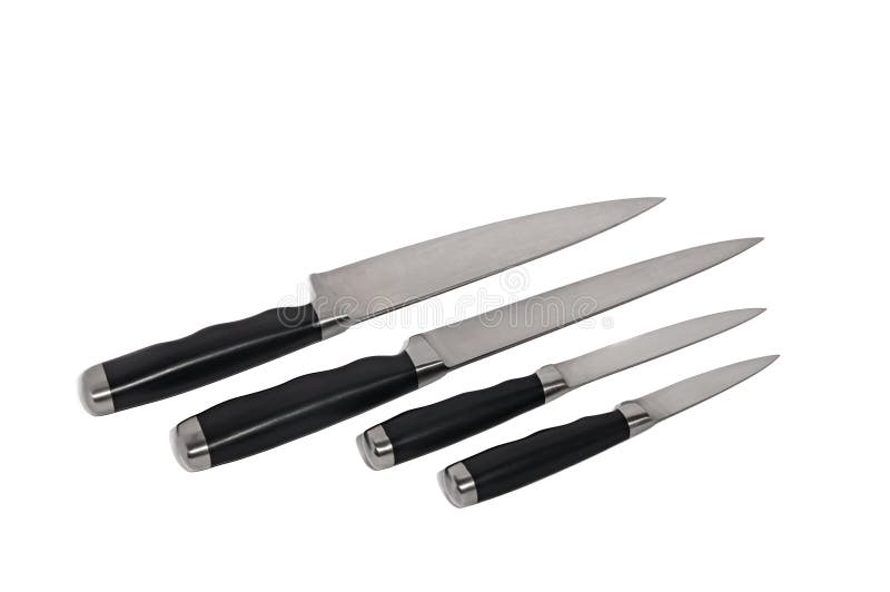 Set of Steel Kitchen Knives Isolated Over White Background Stock Photo ...