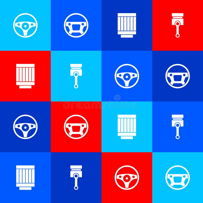 Set Steering Wheel, , Car Air Filter and Engine Piston Icon. Vector ...