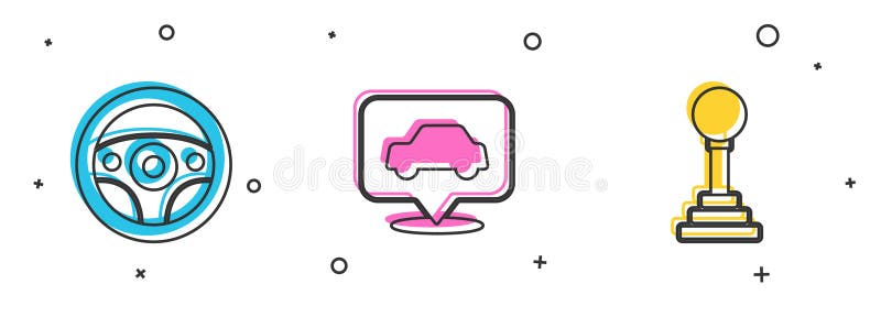 Set Steering Wheel, Car Service and Gear Shifter Icon. Vector Stock ... Set Steering Wheel, Car Service and Gear Shifter Icon. Vector Stock ...