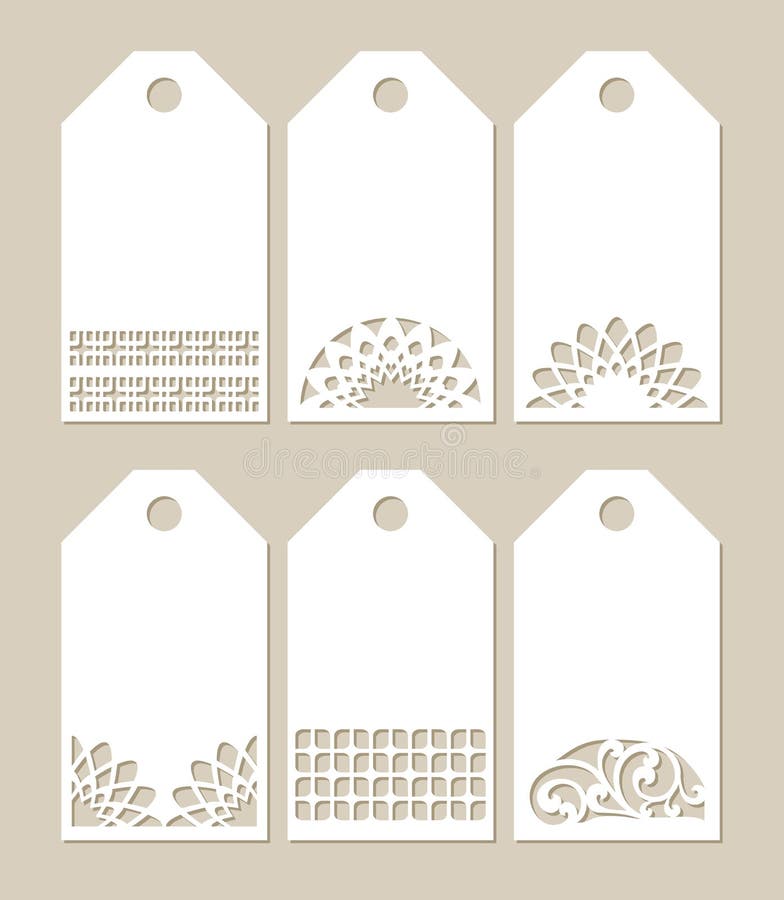 Set Stencil Labels with Carved Pattern Stock Vector - Illustration of ...