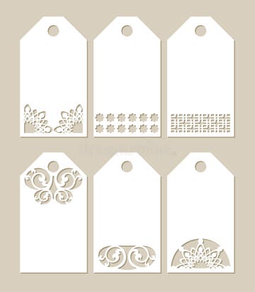 Set Stencil Labels with Carved Pattern Stock Vector - Illustration of ...