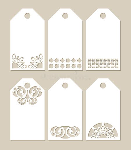 Set Stencil Labels with Carved Pattern Stock Vector - Illustration of ...