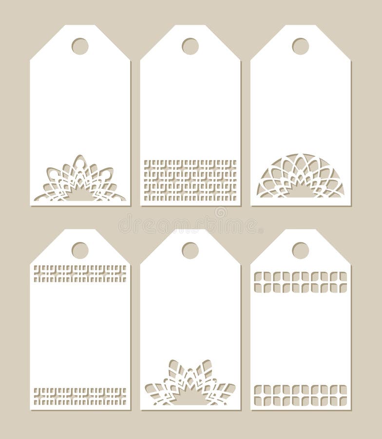 Set Stencil Labels with Carved Pattern Stock Vector - Illustration of ...