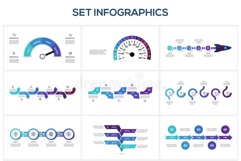 Set Step with 3, 4, 5, 6, 7 Elements, Infographic Template for Web ...