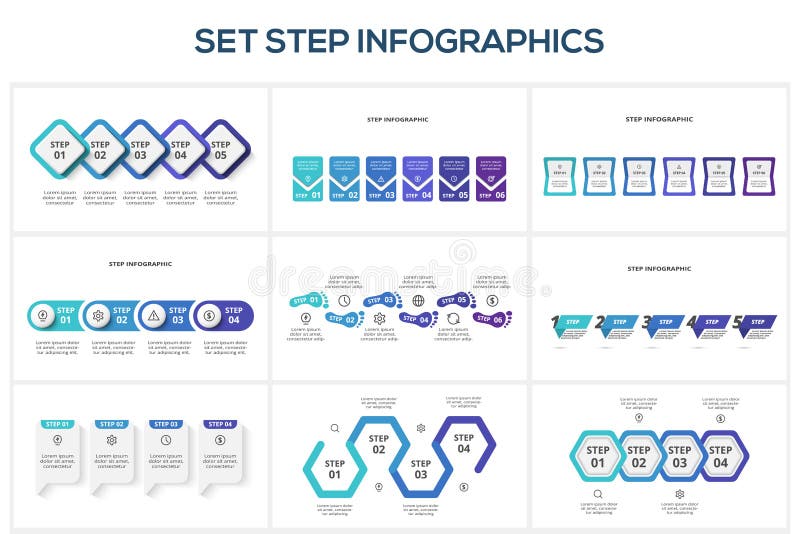 Set Step with 4, 5, 6 Elements, Infographic Template for Web, Business ...