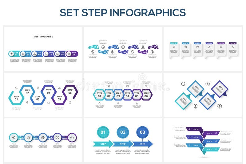 Set Step with 3, 4, 5, 6, 7 Elements, Infographic Template for Web ...