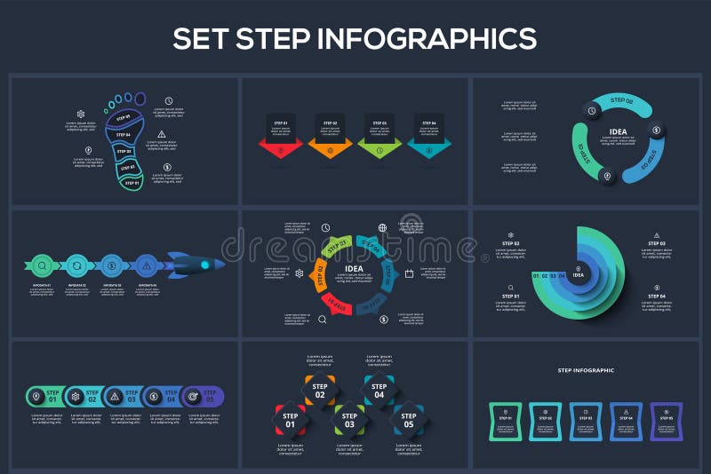Set Step Infographic with 3, 4, 5, 6, Steps, Options, Parts or ...