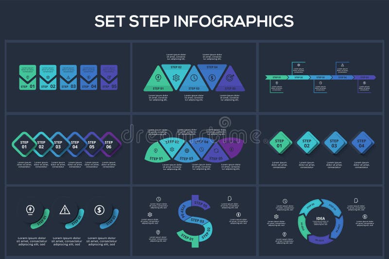 Set Step Infographic with 3, 4, 5, 6, Steps, Options, Parts or ...