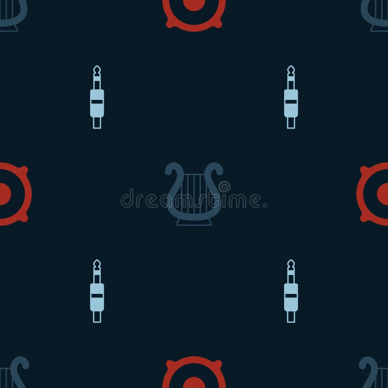 Set Stereo Speaker, Ancient Greek Lyre and Audio Jack on Seamless ...