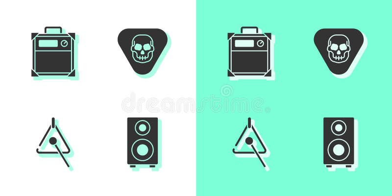 Set Stereo Speaker, Guitar Amplifier, Triangle and Pick Icon. Vector ...