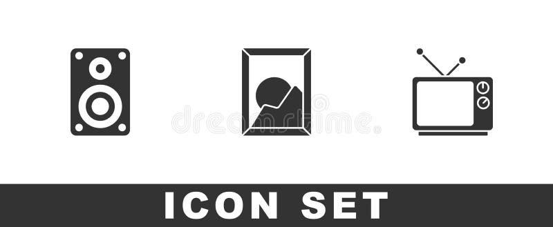 Set Stereo Speaker, Picture Landscape and Retro Tv Icon. Vector Stock ...