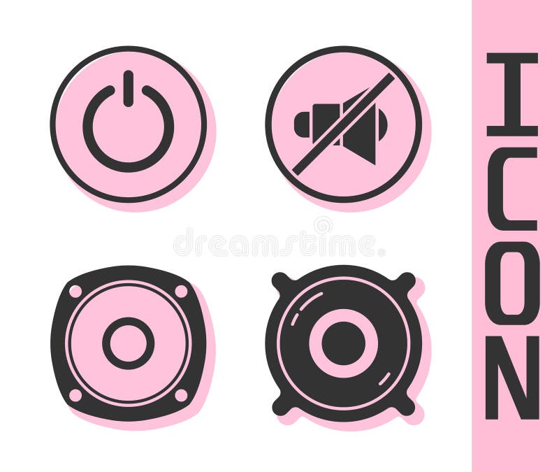 Set Stereo Speaker, Power Button, Stereo Speaker and Speaker Mute Icon ...