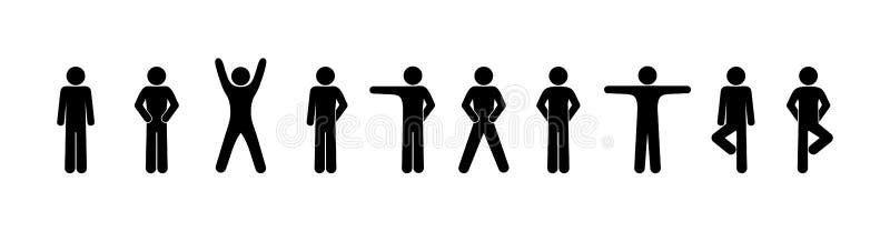 Set of Stick Figures with Different Poses, Human Icon Symbol, Man ...