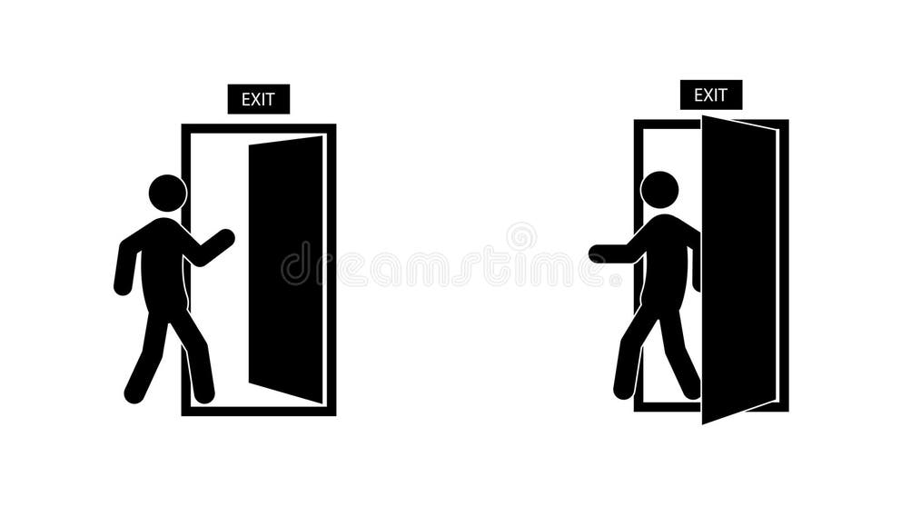 Set of Stick Figures, Movement Along the Emergency Exit Stairs, Vector ...