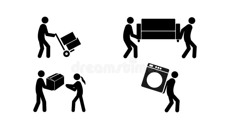 Set of Stick Figures, Professional Movers and Parcel Delivery, Vector ...