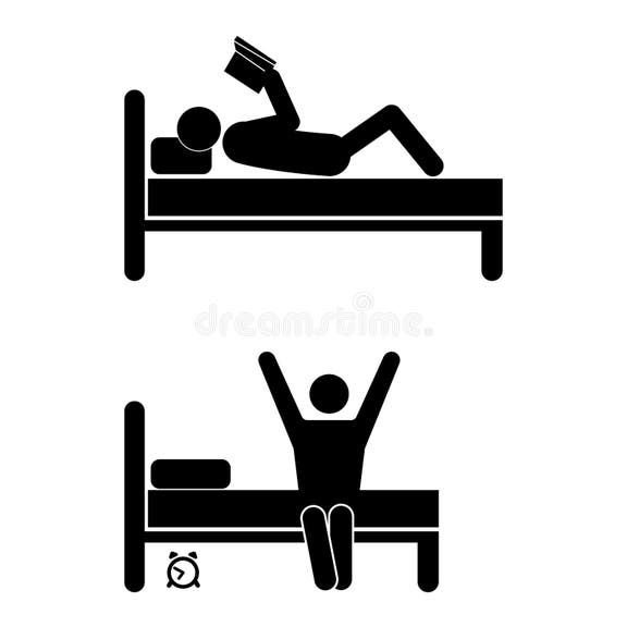 Set of Stick Figures, Sleep and Preparation for Sleep, Vector ...