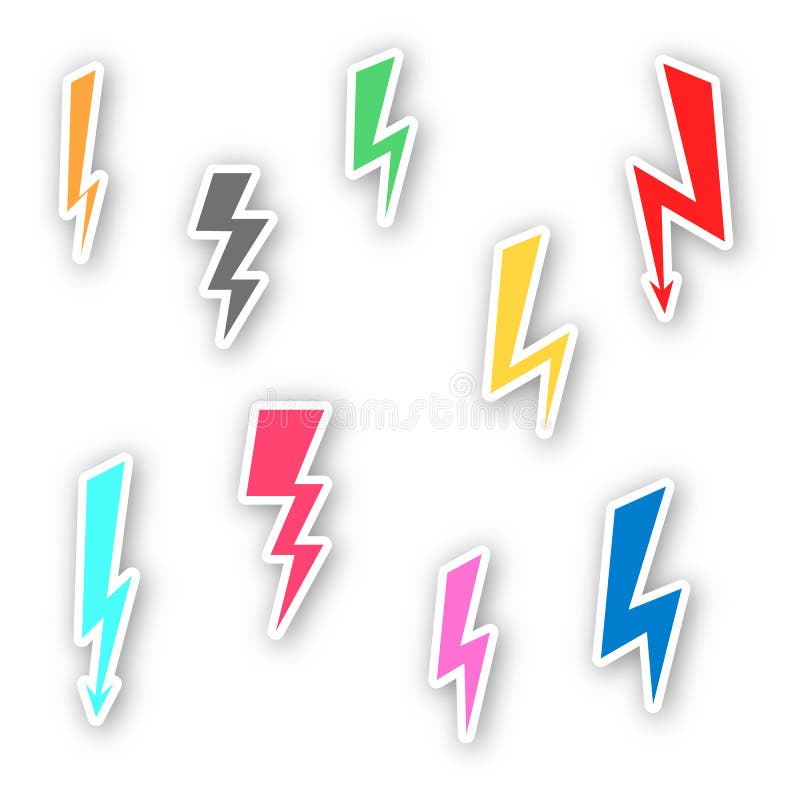 Set Sticker Lightning Isolated on White Background. Stock Vector ...