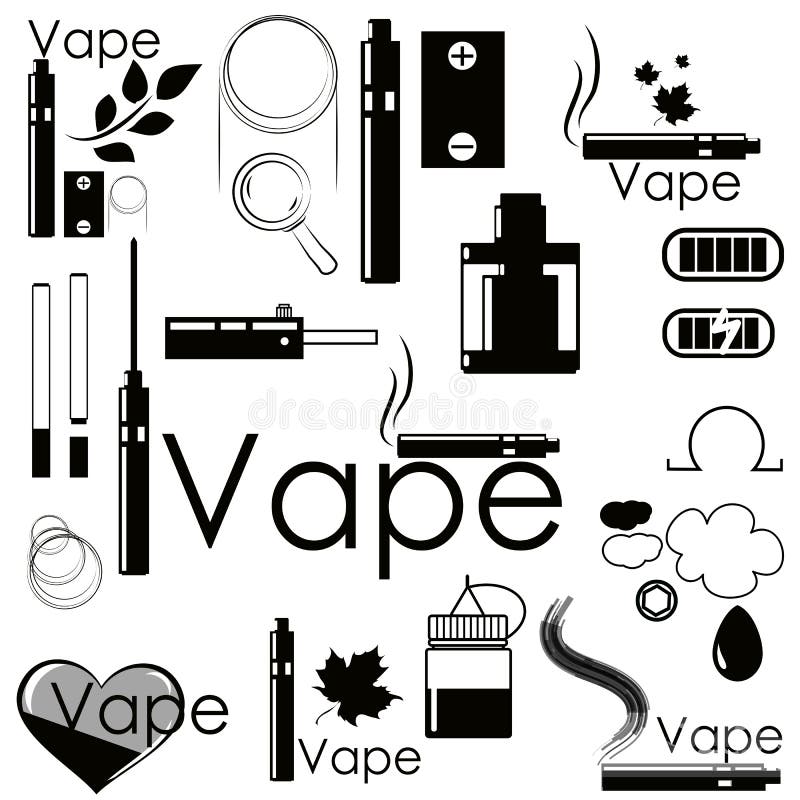 Set Stickers and Accessories for Vaping Stock Vector - Illustration of ...