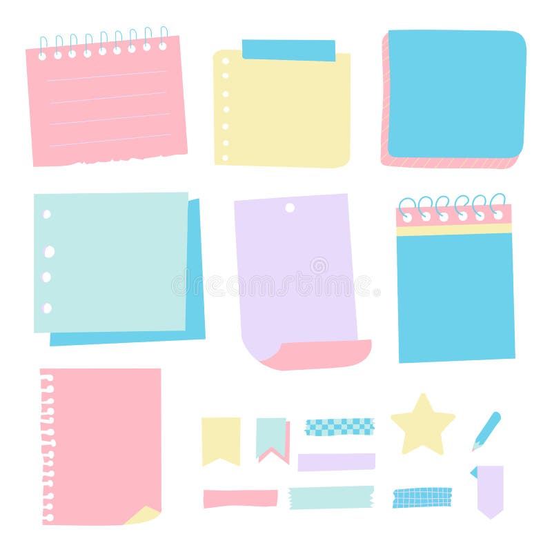 Set of Stickers, Adhesive Colored Paper for Notes and Reminders. Vector ...