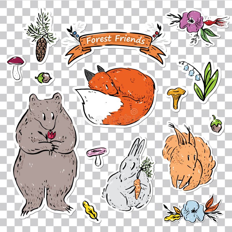 A Set of Stickers with Animals from the Forest. Stock Vector ...