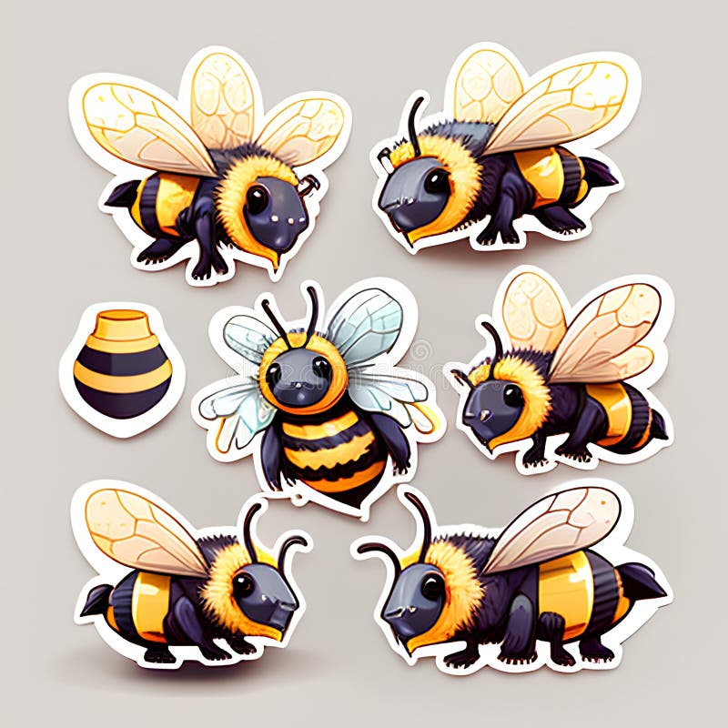 Set of Stickers with Bees and Honeycombs. Vector Illustration Stock ...