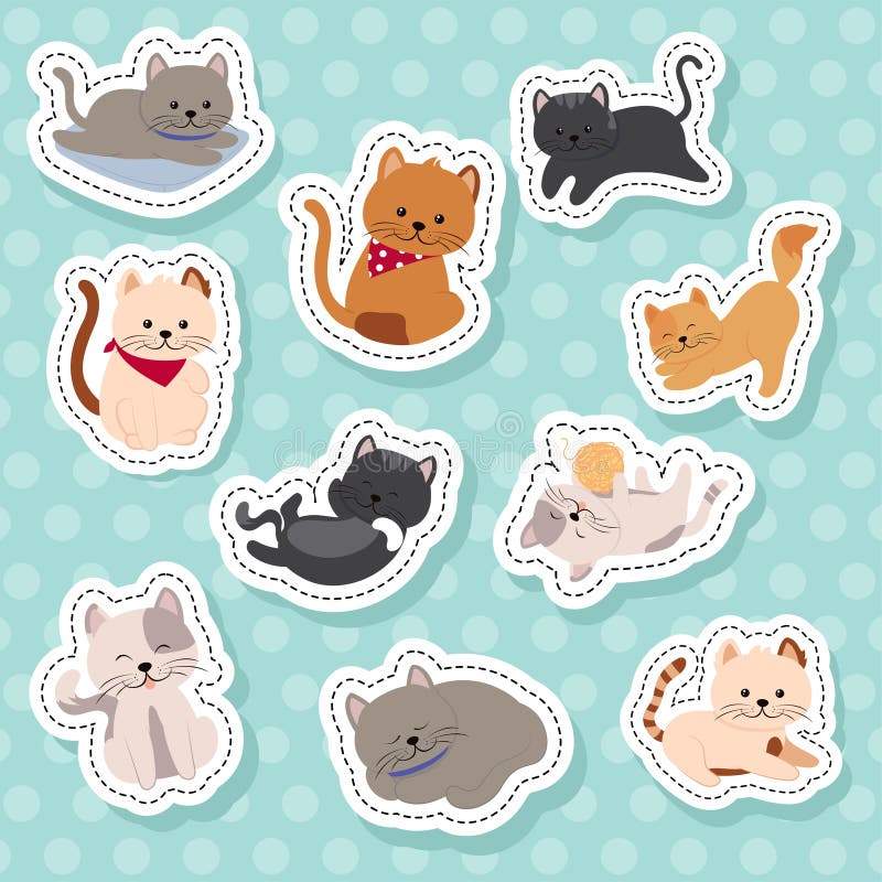 Set stickers cats stock vector. Illustration of cartoon - 237508258