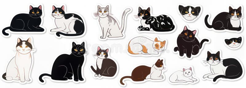 Set of Cats of Different Colors on a White Background Stock ...