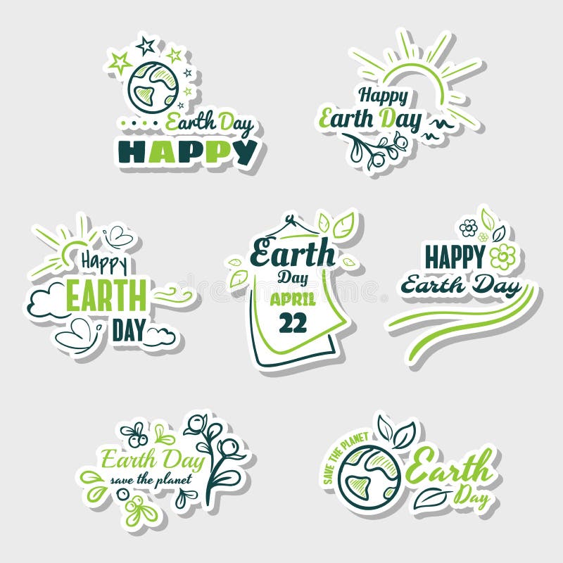 Set Stickers Earth Day stock vector. Illustration of label - 114302706