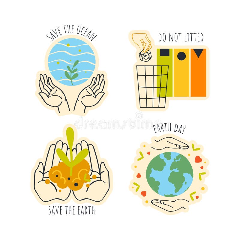 A Set of Stickers about Environmental Protection. Vector Illustration ...