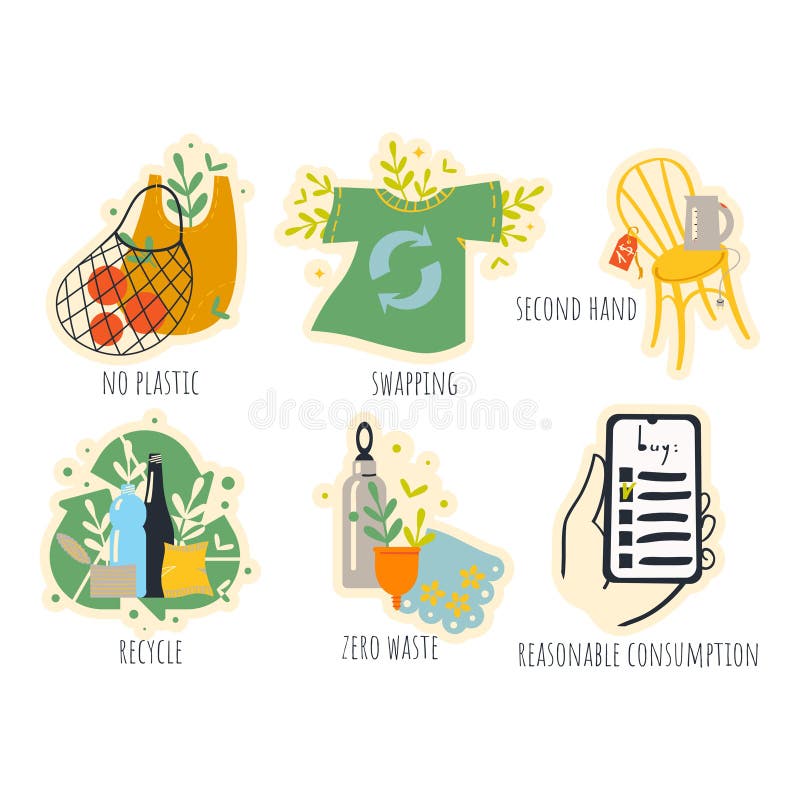 A Set of Stickers about Environmental Protection. Vector Illustration ...