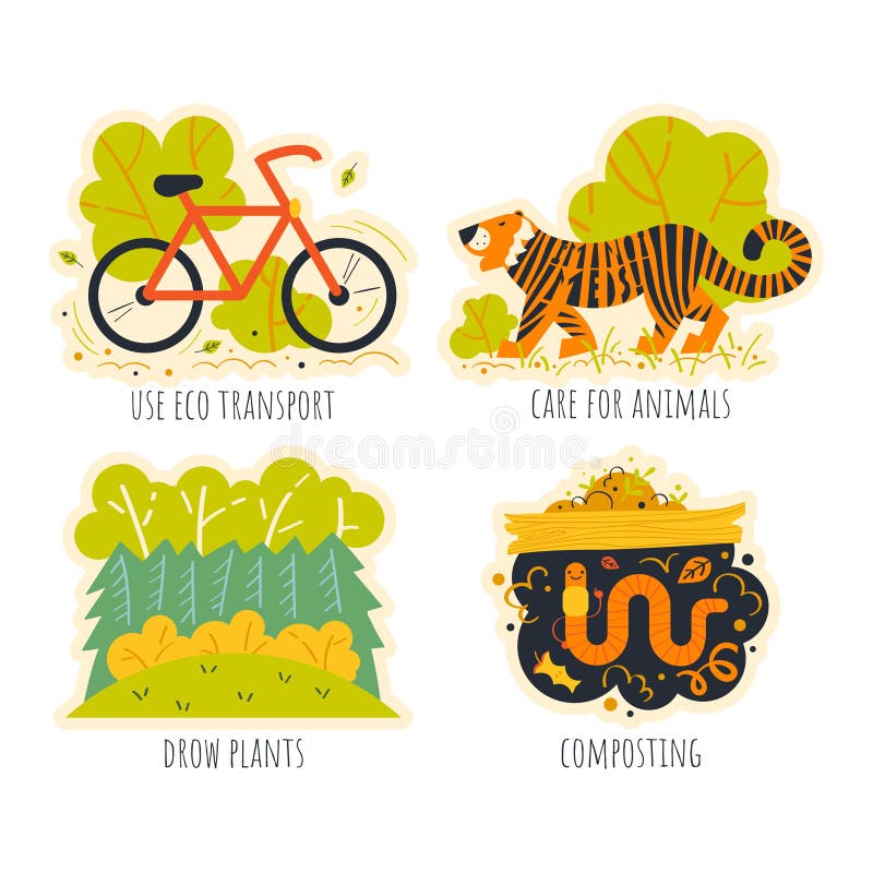A Set of Stickers about Environmental Protection. Vector Illustration ...
