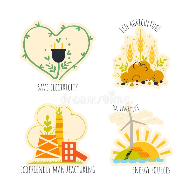 A Set of Stickers about Environmental Protection. Vector Illustration ...