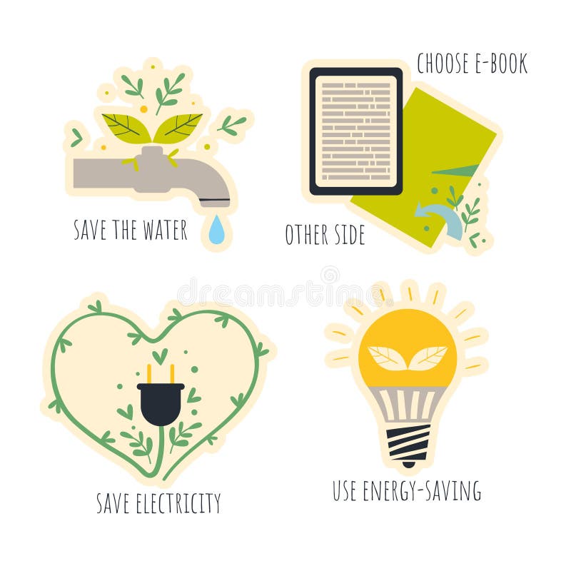 A Set of Stickers about Environmental Protection. Vector Illustration ...