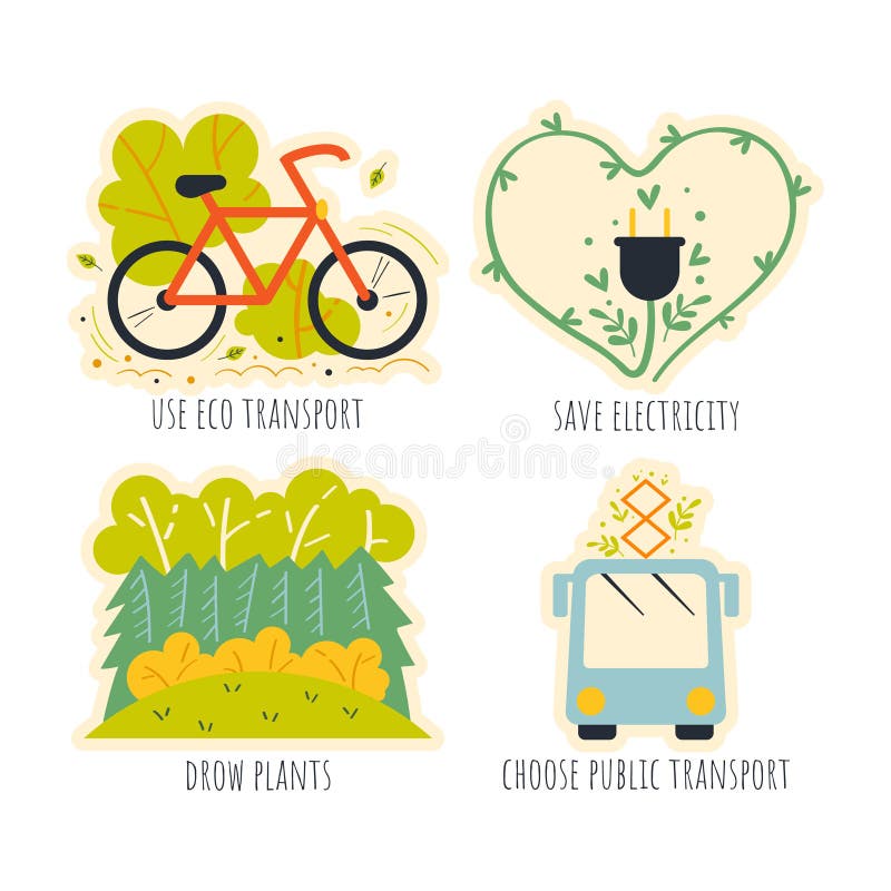 A Set of Stickers about Environmental Protection. Vector Illustration ...