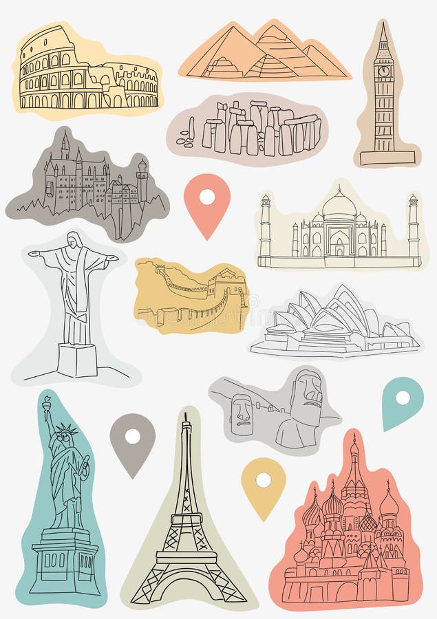A Set of Stickers with Famous Sights of the World S Cities Stock Vector ...